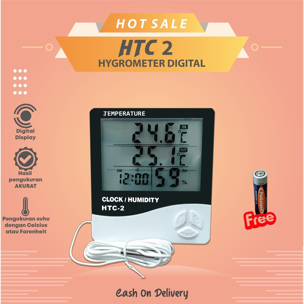 Jual HTC 2 HYGROMETER THERMOMETER DIGITAL JAM DIGITAL TEBAIK HARGA ...