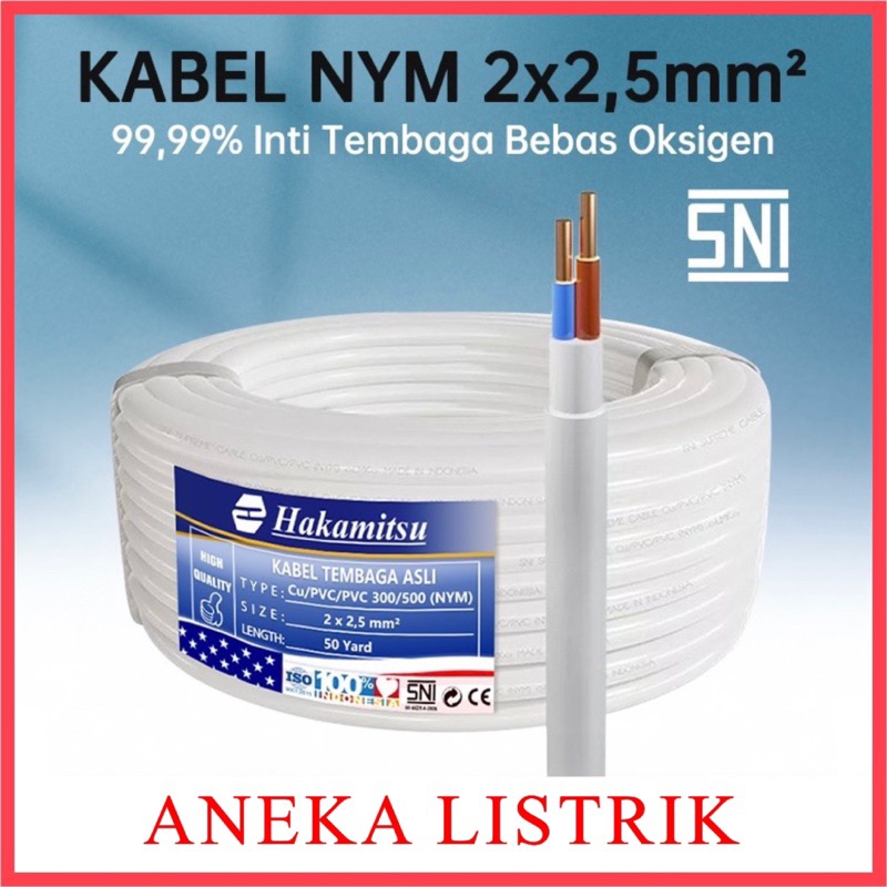 Jual KABEL NYM 2 x 2,5MM 50 YARD FULL / KABEL LISTRIK TEMBAGA MURNI PVC ...