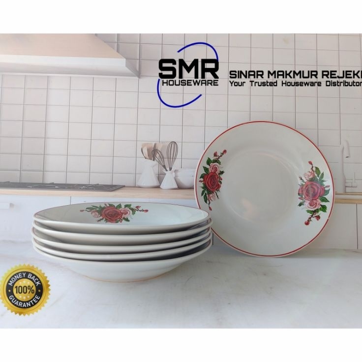 Jual Murah HARGA PER 6 PCS PIRING MAKAN KERAMIK CEKUNG MOTIF KEMBANG ...
