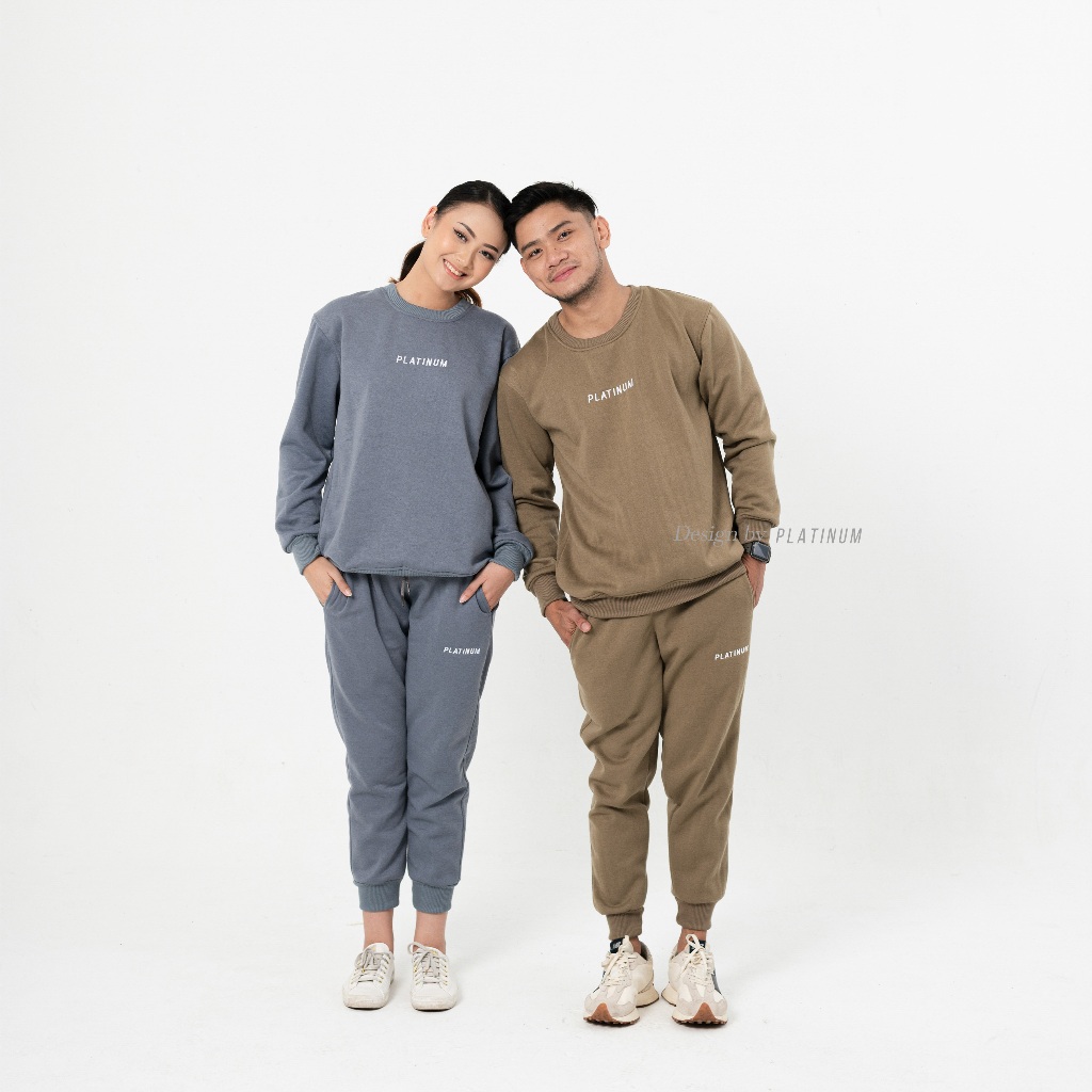 Jual PLATINUM WORLD Oneset Crewneck + Celana Jooger Couple Unisex Pria ...