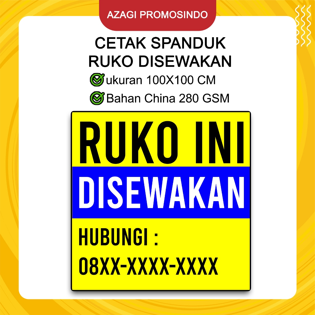 Jual Cetak Spanduk Sewa Ruko Ukuran 100X100 Bahan Flexy China 280 Gsm ...
