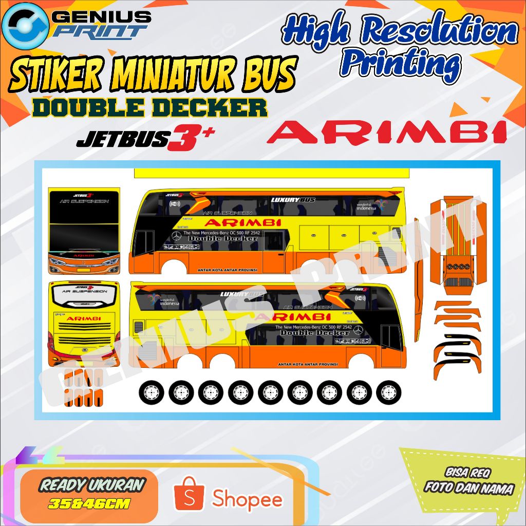 Jual Stiker Mainan Miniatur Bus Double Decker Jetbus 3+ Livery Arimbi ...