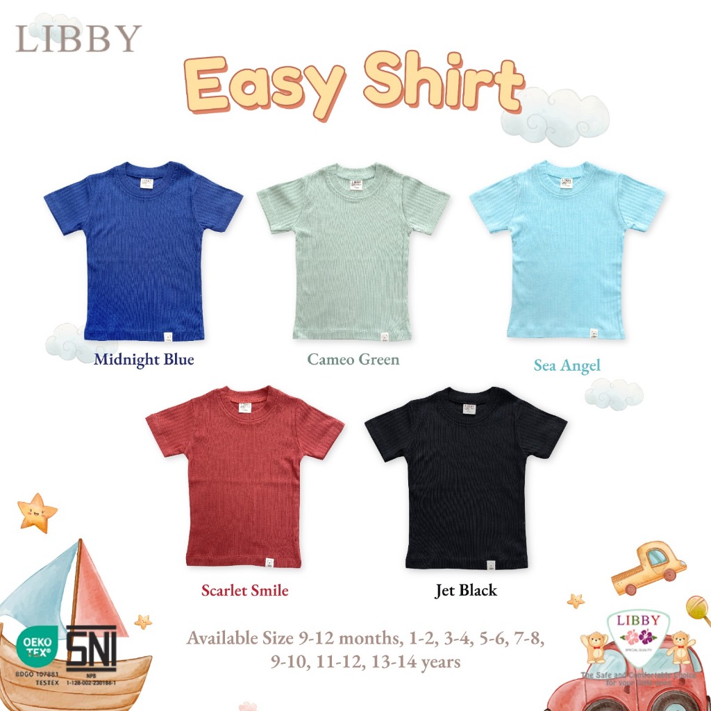 Jual LIBBY Atasan Kaos Anak Laki dan Perempuan Polos Easy Shirt Unisex 9 Bulan - 8 Tahun(1PCS ...