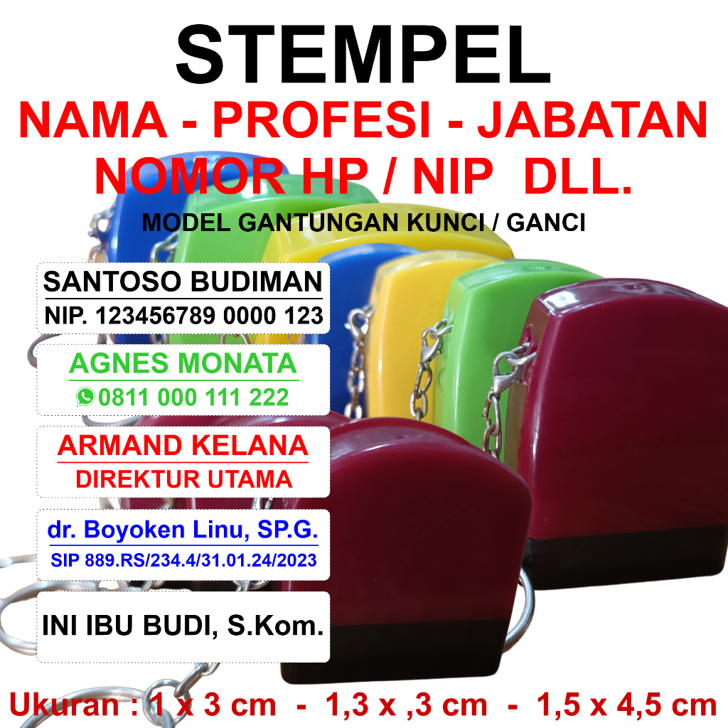 Jual STEMPEL GANTUNGAN KUNCI | NAMA | PROFESI | JABATAN | DOKTER | BIDAN | PERAWAT | NIP | NO HP ...