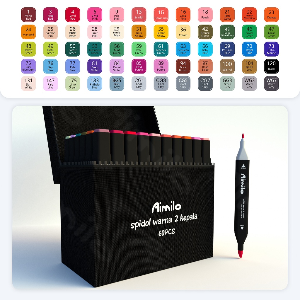 Jual [READY] Aimilo Spidol Warna Warni 1 Set Sketch Marker 2 Tip Touch ...