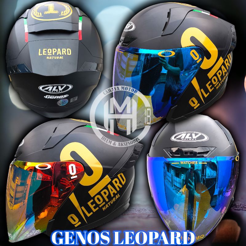 Jual PAKET GANTENG HELM ALV GENOS BLACK DOP PREMIUM LEOPARD | HALF FACE ...