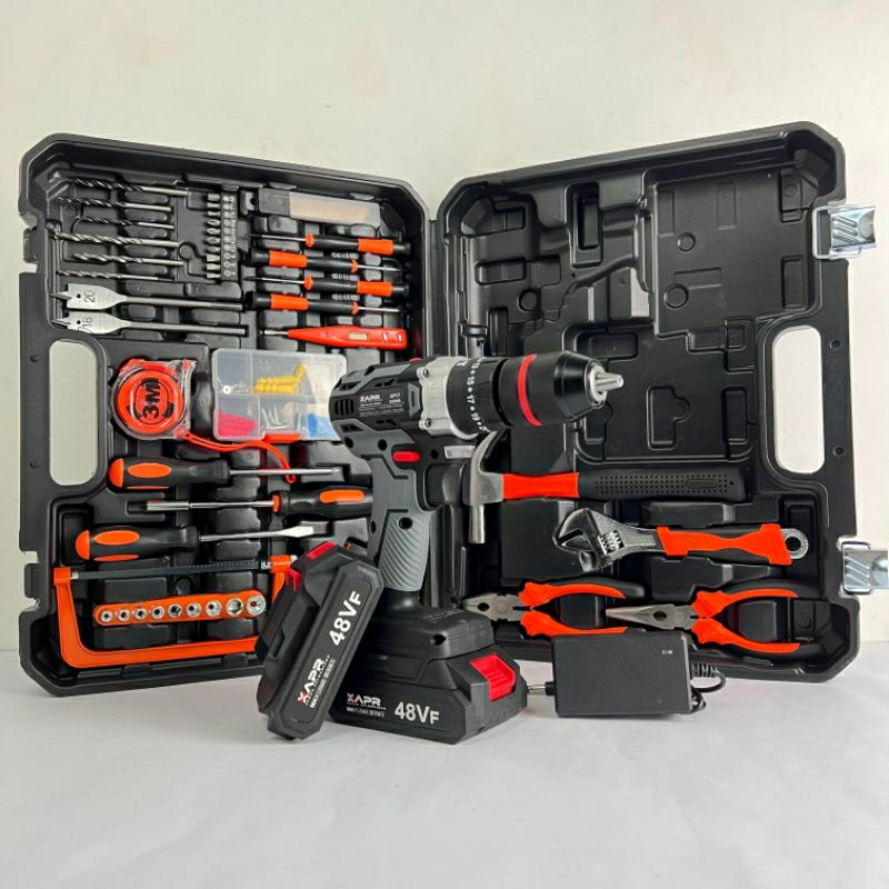 Jual COD BOR CORDLESS APR japan A 48V 13MM chuck besi impact drill red ...