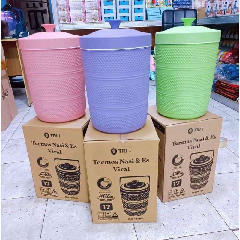 Jual Termos nasi & es viral merek tri j / termos nasi/termos es ukuran ...