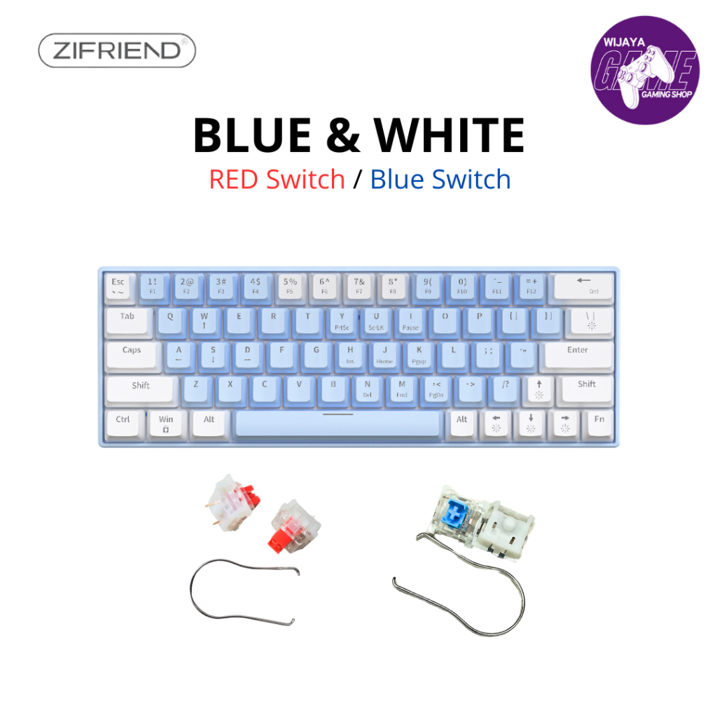 Jual ZIFRIEND T62 Mechanical Keyboard 63Keys 60% Layout Blue Red Switch RGB Backlit Hotswap ...