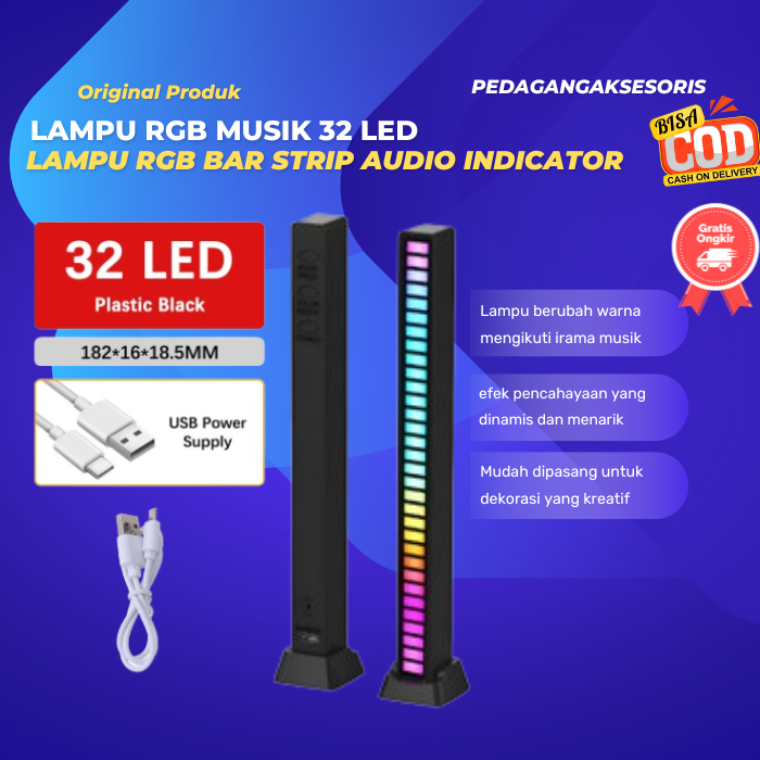 Jual Lampu RGB Musik Audio Spectrum Indikator 32 LED RGB Bar | Shopee ...