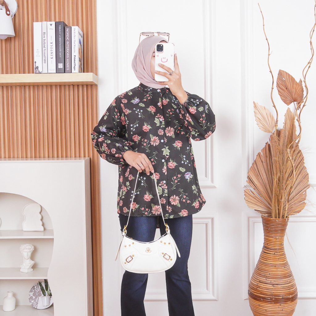 Jual IL - Zanica Tunic Flower Motif / Tunik Midi Dress Wanita motif ...