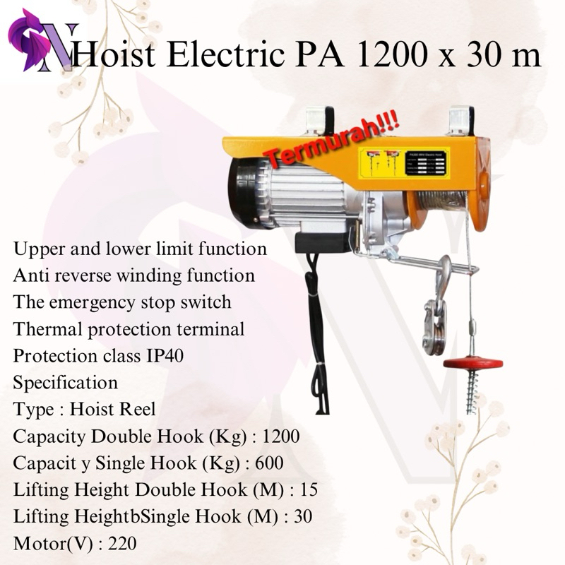 Jual Hoist Electric / Katrol Besi PA1200 (30 meter) SELING BAJA ...
