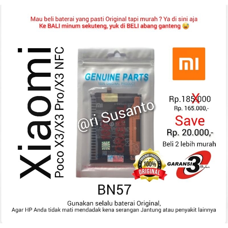 Jual Baterai Xiaomi Poco X3 / X3 Pro / X3 NFC BN57 Asli (Original 100% ...