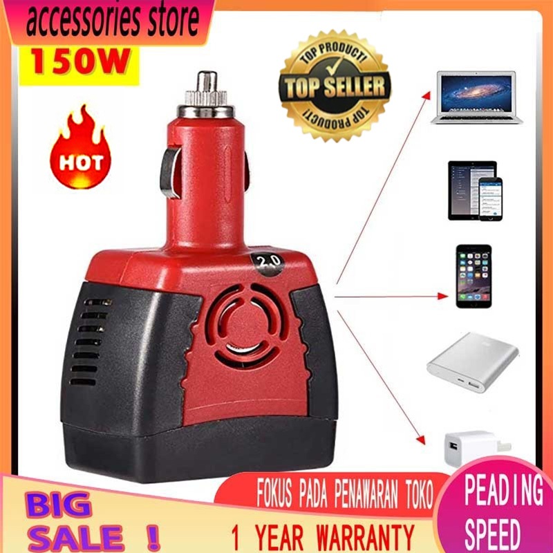 Jual Power Car Inverter/usb charger mobil -150W dc 12v to ac 220v /dc ...