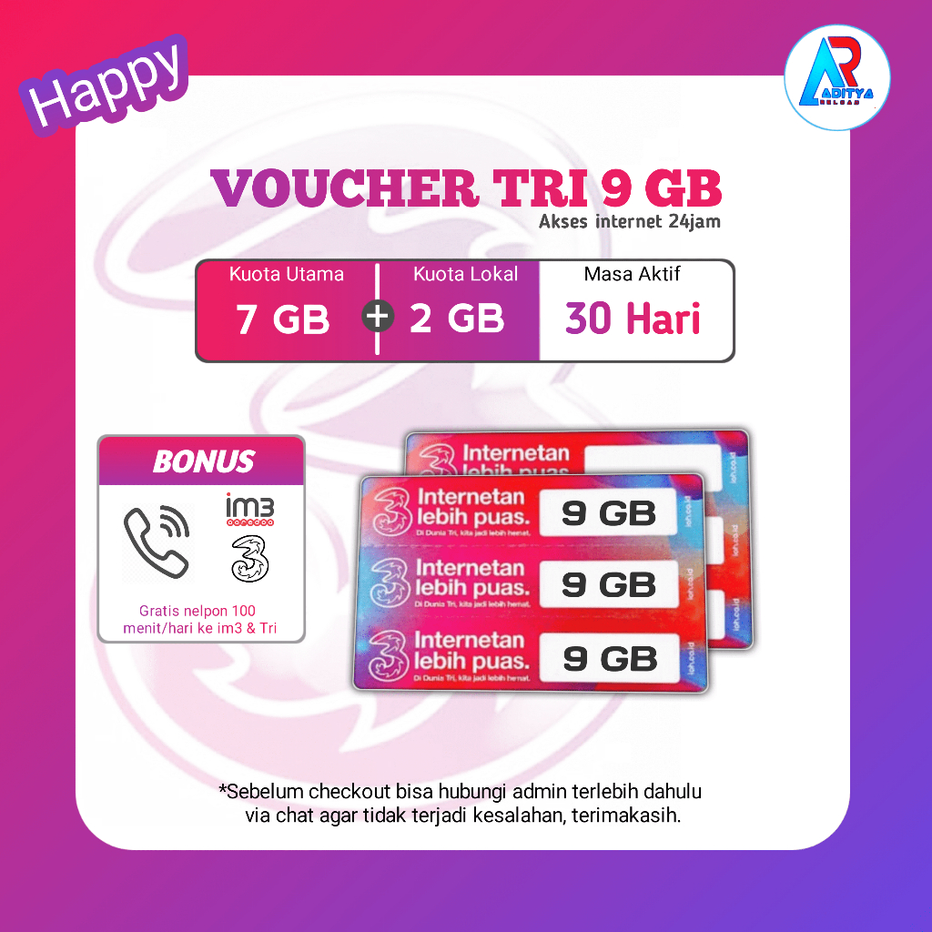 Jual Voucher Tri Happy 9GB 30Hari | Shopee Indonesia