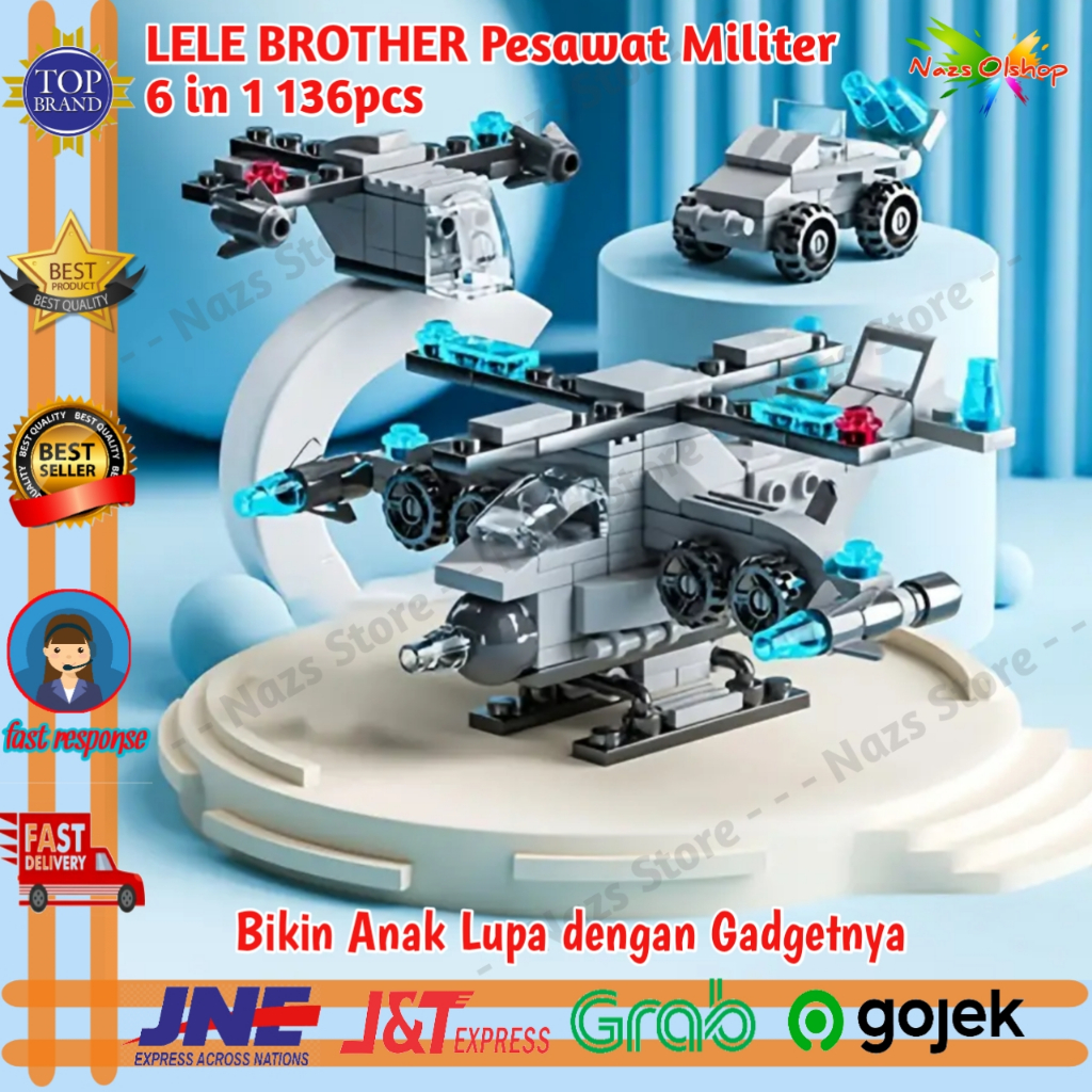 Jual LELE BROTHER Mainan Balok Susun Pesawat Militer 6 in 1 136 Bricks ...