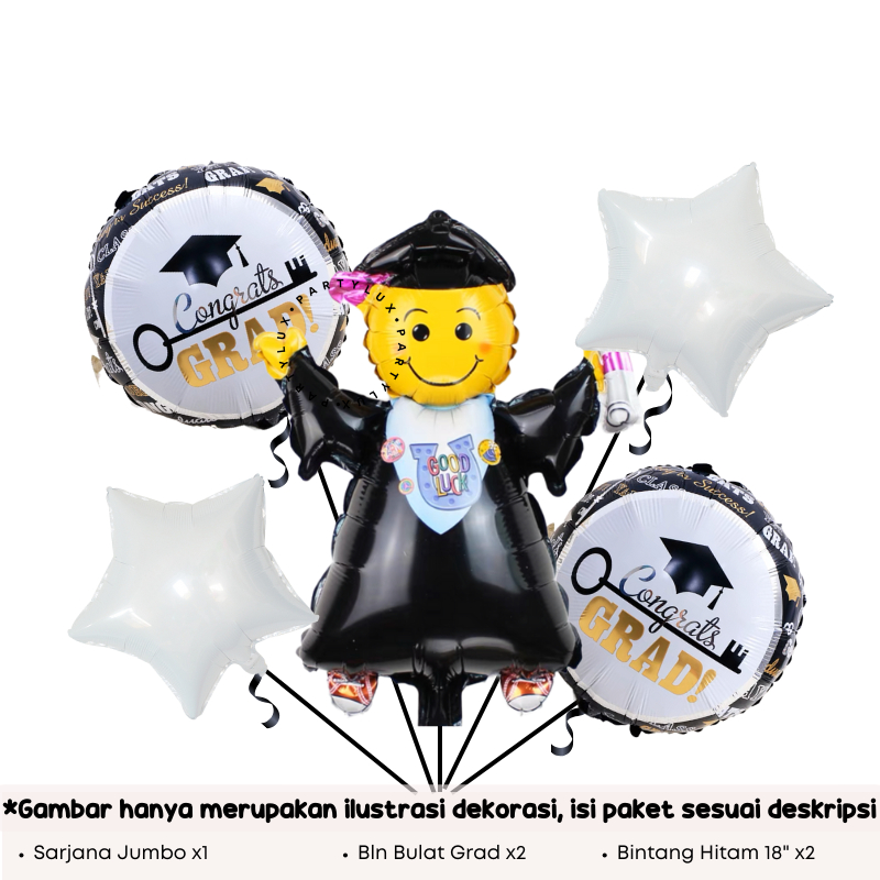 Jual Set Balon Graduation Wisuda 5pcs / Dekorasi Perpisahan Sekolah ...