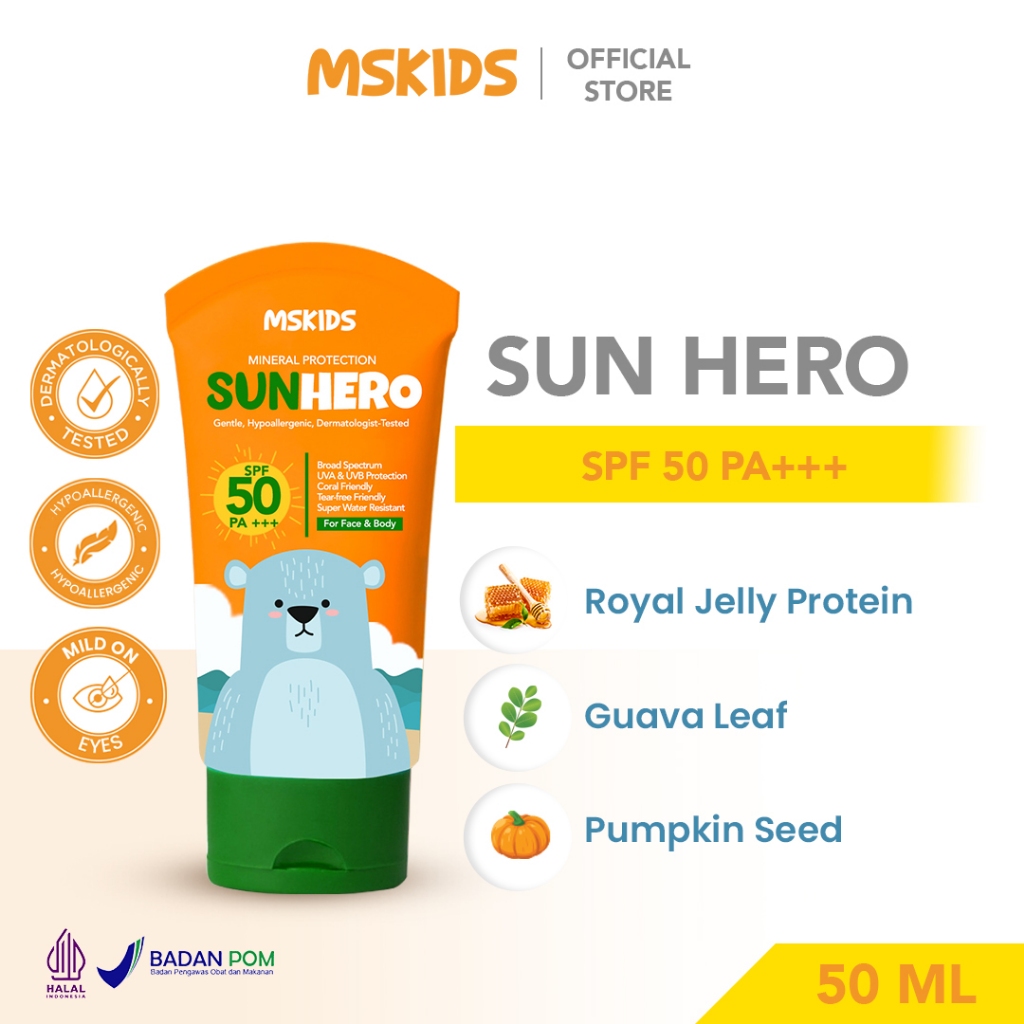 Jual MSKIDS Sunhero Physical Sunscreen SPF50 PA+++ - FREE JJ GLOW SACHET, Sunscreen Anak, Water ...