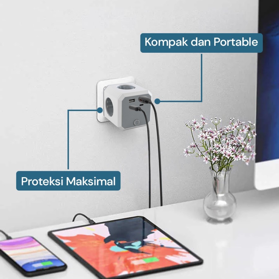 Jual Colokan Listrik Stop Kontak 8 in 1 USB Type C Port Cube Wall ...