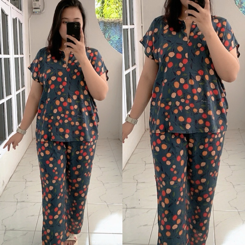Jual one set setelan rayon jumbo | Pajamas rayon premium | Baju setelan wanita | Baju tidur ...
