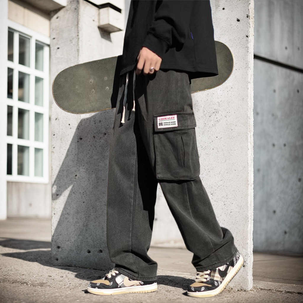 Jual KeyBoy Celana Cargo jeans pria panjang cowok Korean style baggy pants kargo celana denim ...