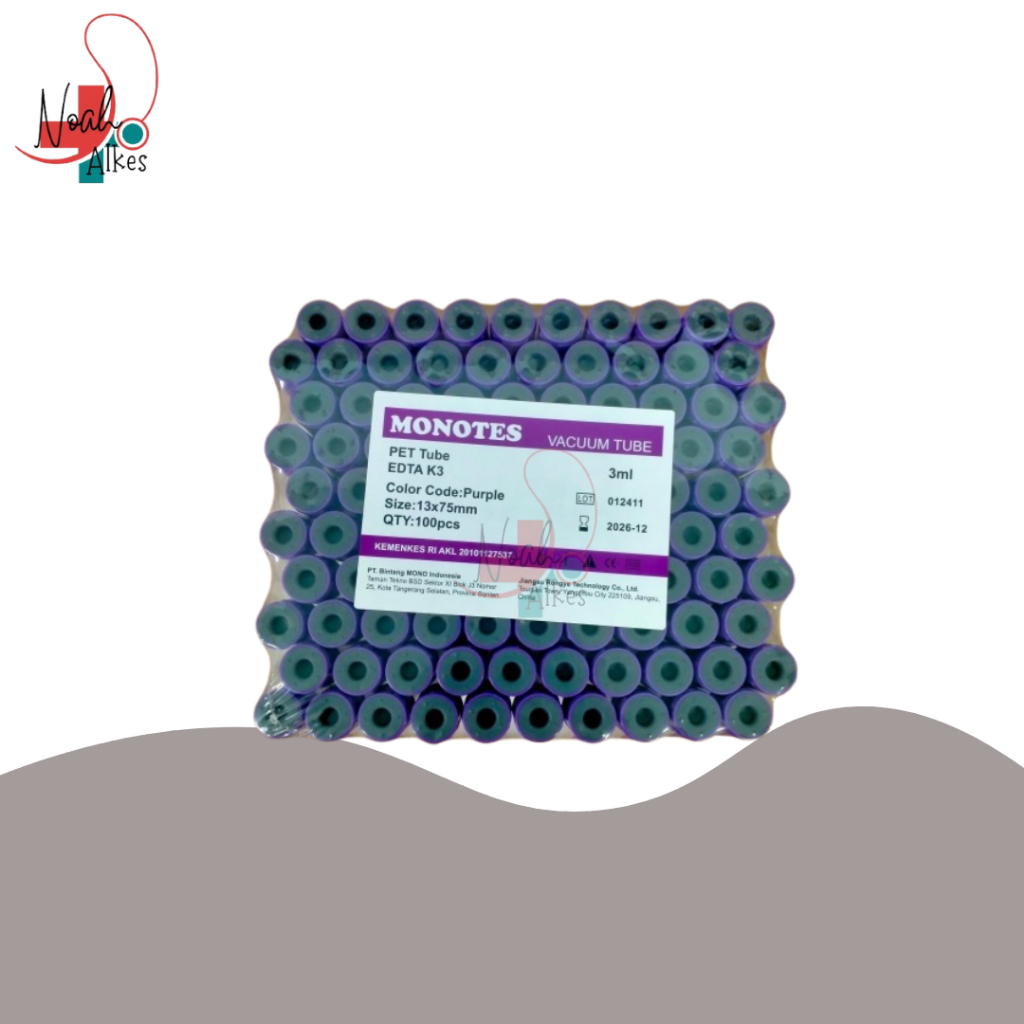 Jual TABUNG VACUM TUBE K3 EDTA 3 ML PET/PLASTIK | MONOTES (100'S/BOX ...