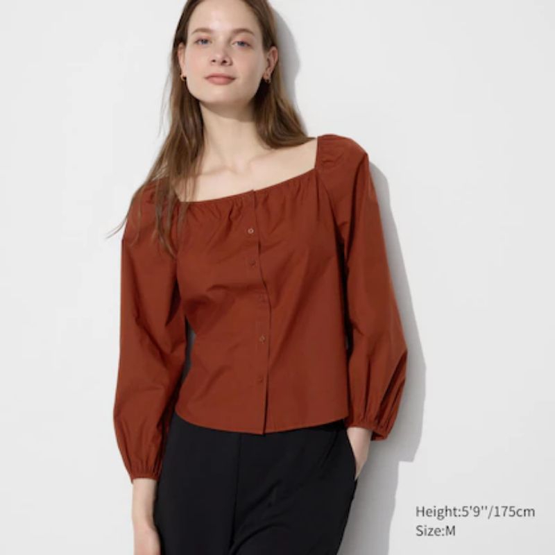Jual UNIQLO Blus Katun Kerah Persegi Motif Polos Original Jastip ...