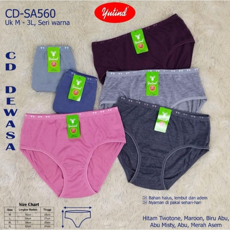 Jual ISI 6 PCS CD WANITA/CELANA DALAM WANITA DEWASA BAHAN KATUN MERK YUTIND SA560/SA561 Size M ...