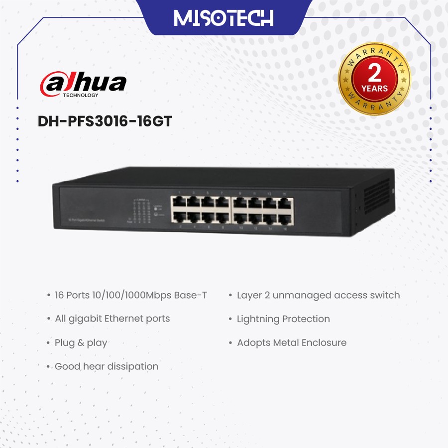 Jual UNMANAGED DESKTOP SWITCH GIGABIT 16 PORT DAHUA DH-PFS3016-16GT ...