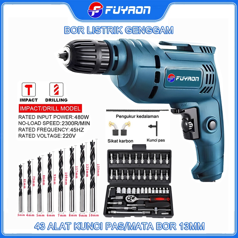 Jual FUYAON [COD] Bor Impact Elektrik 13Mm Set Bor Impact 580W Bor ...