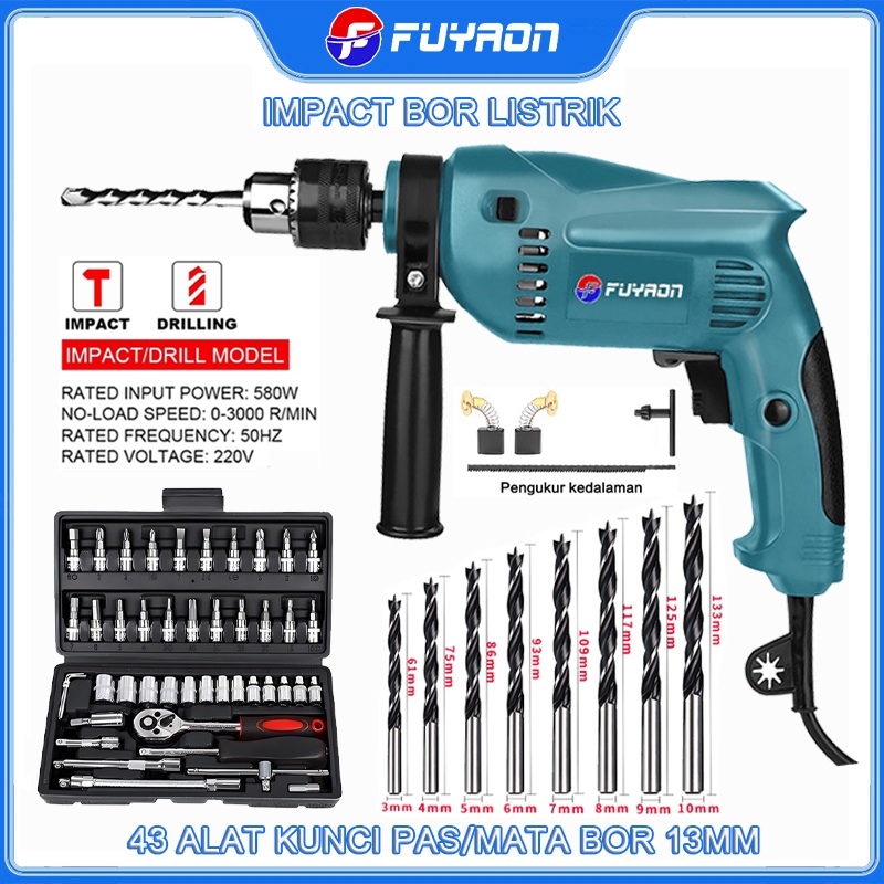 Jual FUYAON [COD] Bor Impact Elektrik 13Mm Set Bor Impact 580W Bor ...