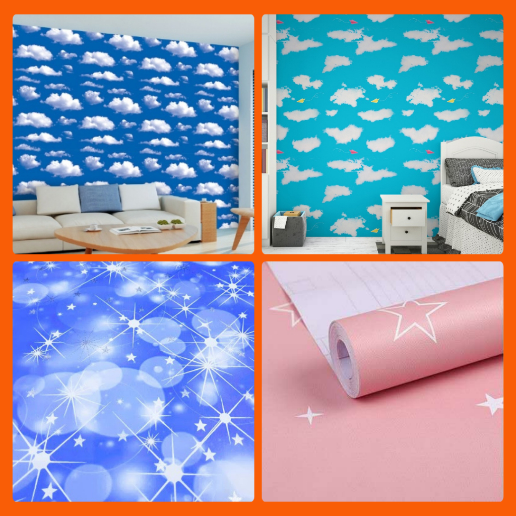 Jual [COD 10M] Wallpaper Sticker Plafon Motif Awan Biru Langit ...