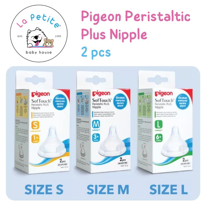 Jual PIGEON SofTouch Peristaltic Plus Nipple Isi 2, Wide Neck (S, M, L) | Shopee Indonesia