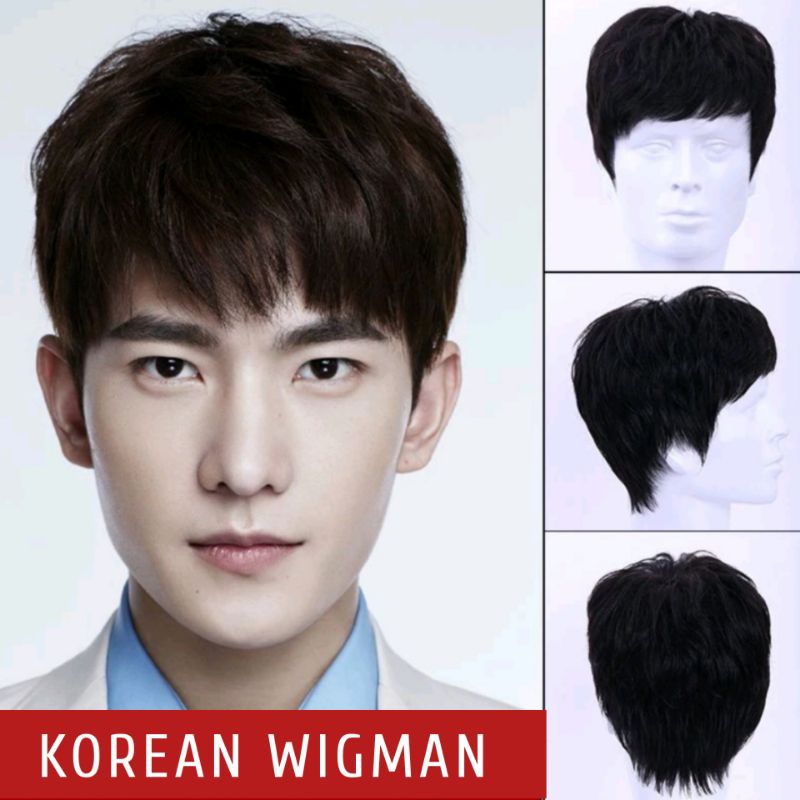 Jual Wig Pria Rambut Pendek Poni Panjang Tebal Warna Hitam Rambut Palsu ...