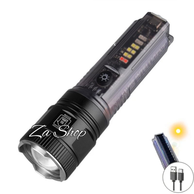 Jual Senter Transparan X36 LED Laser Zoom Solar Panel Rechageable 7 Mode Cahaya | Shopee Indonesia