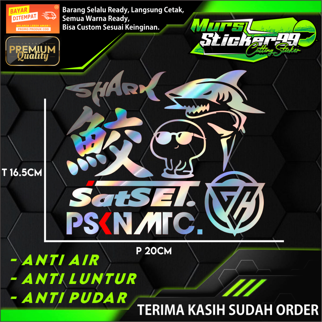 Jual Sticker Cutting SHARK HIU KANJI JEPANG(SHARK) MEME PENTOL SATSET PSKNMTC. LOGO GC PAKET 7 ...