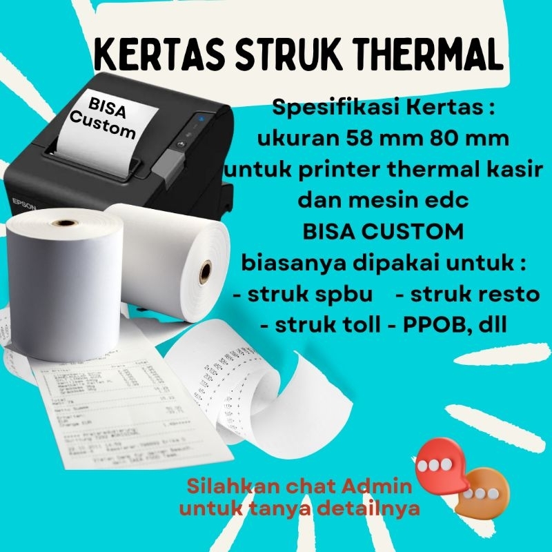 Jual Kertas Struk Nota Thermal ukuran 58 dan 80 cetak custom | Shopee ...
