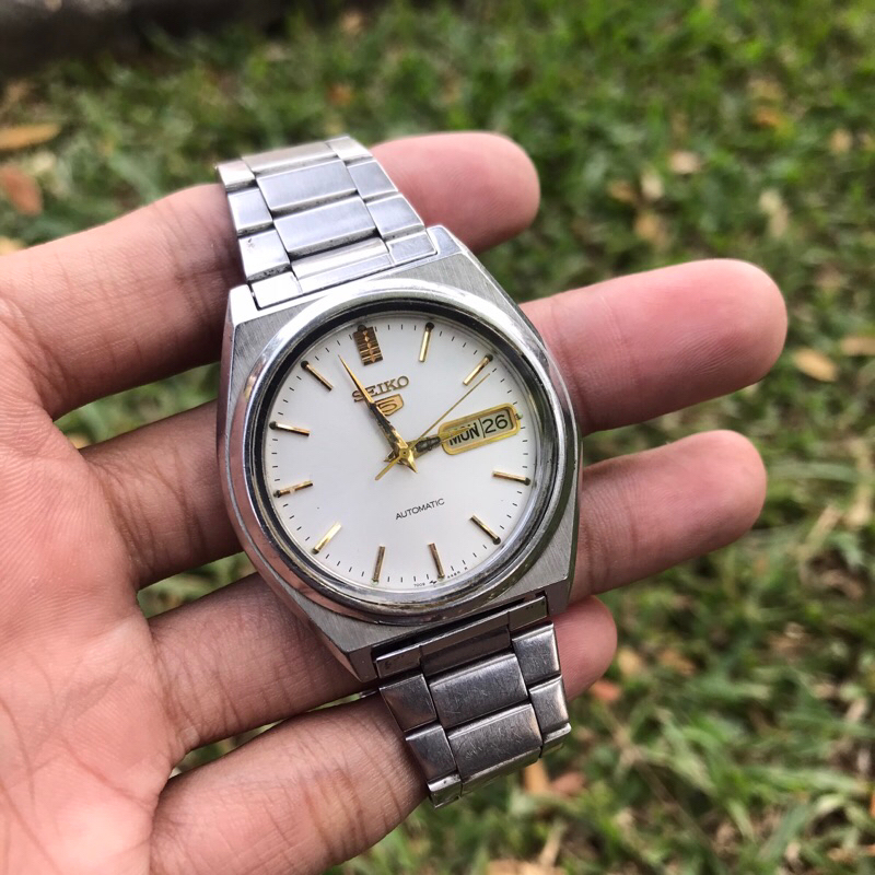Jual Jam Tangan Vintage Seiko 5 Automatic Dial White jadul kuno antik classic | Shopee Indonesia