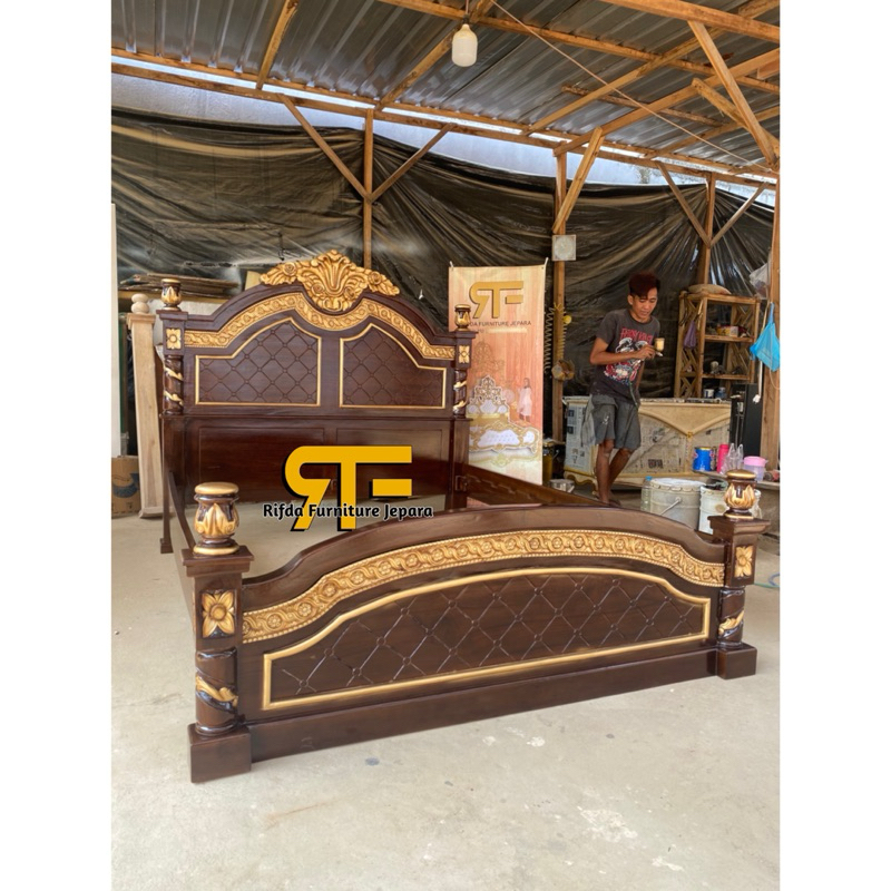 Jual REAL PICT !!! Dipan Tempat Tidur Jati Ukir Kerang Gold ( Dipan ...