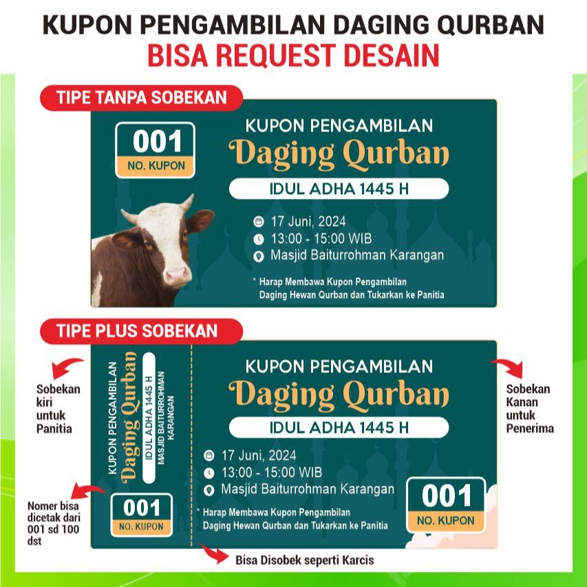 Jual Cetak Kupon Voucher Pengambilan Daging Hewan Kurban Bisa Custom Nama & Alamat | Kupon Idul ...