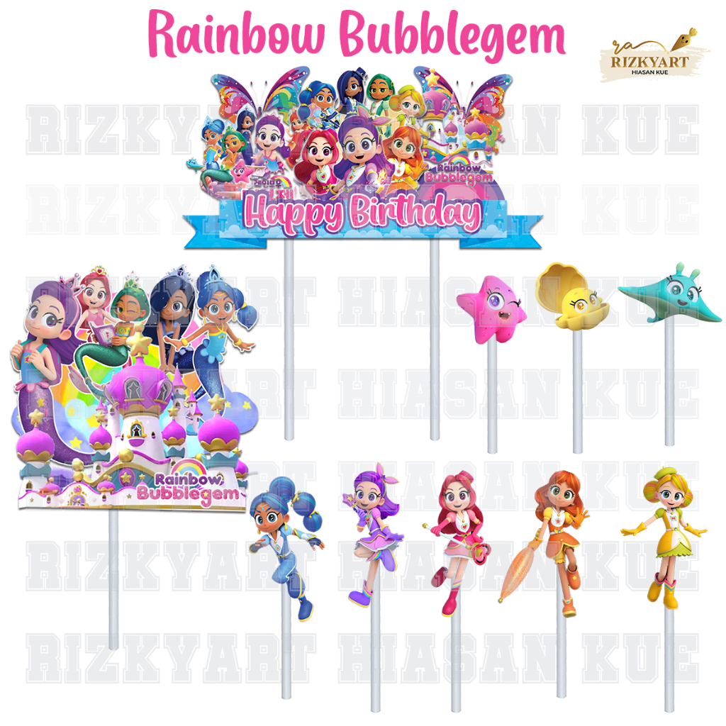 Jual Cake Topper RAINBOW BUBBLEGEM/Hiasan Kue RAINBOW BUBBLEGEM XTRA ...