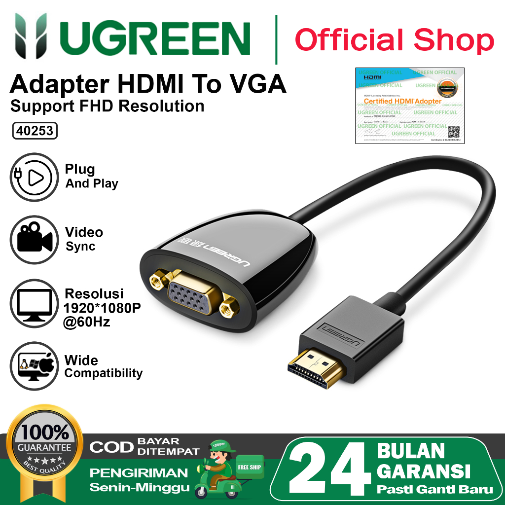 Jual UGREEN Converter VGA To HDMI Dan HDMI To VGA Full HD 1080p With ...