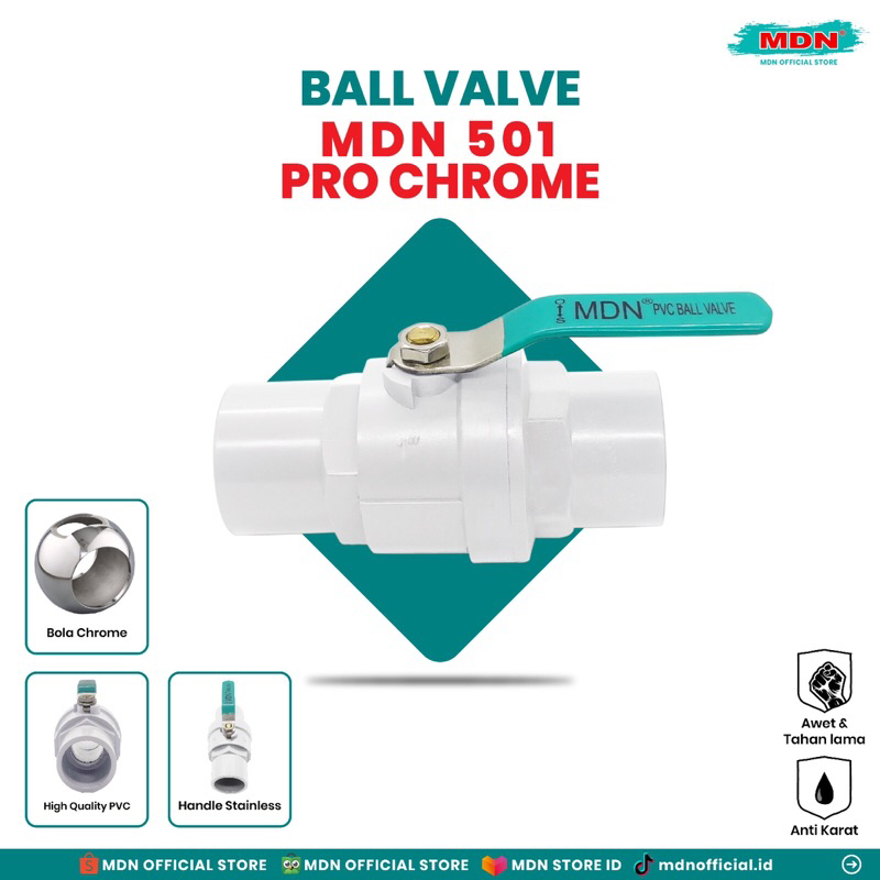 Jual MDN PRO CHROME 501 BALL VALVE PVC GAGANG STAINLESS STEEL AS KUNINGAN / BALLVALVE PVC / STOP ...
