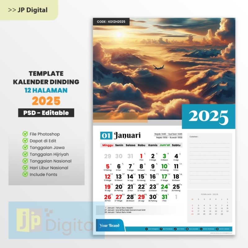 Jual TEMPLATE KALENDER 2025 12 HALAMAN, FILE PHOTOSHOP BISA DI EDIT ...