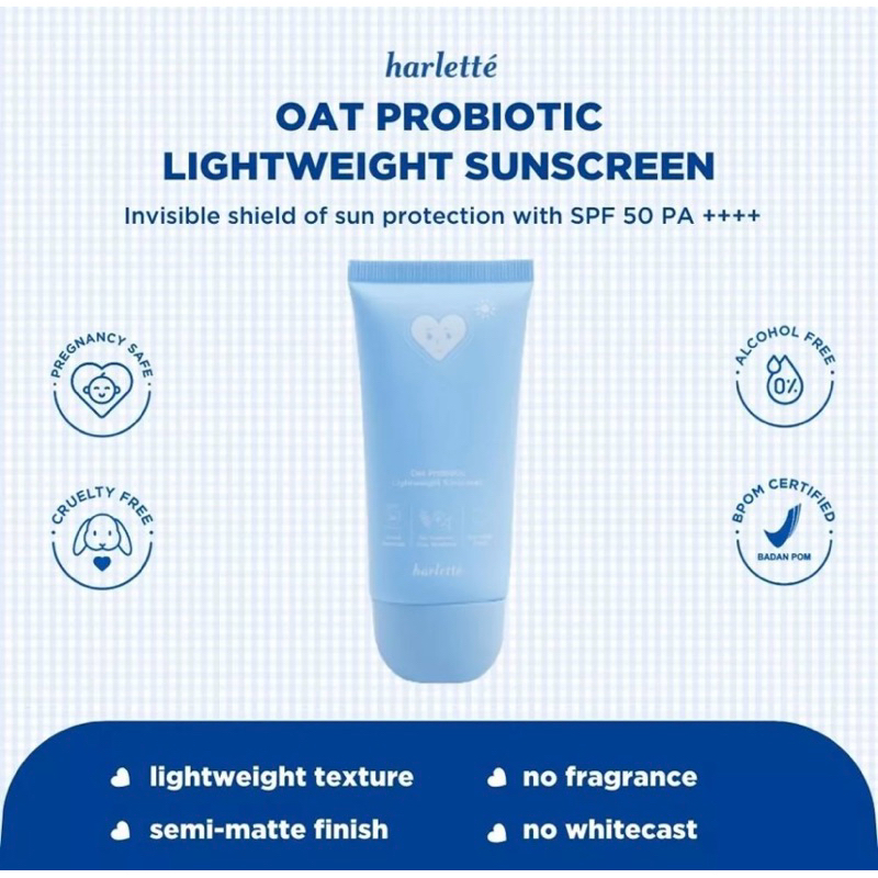 Jual Harlette Oat Probiotic Lightweight Sunscreen Spf 50 PA ...