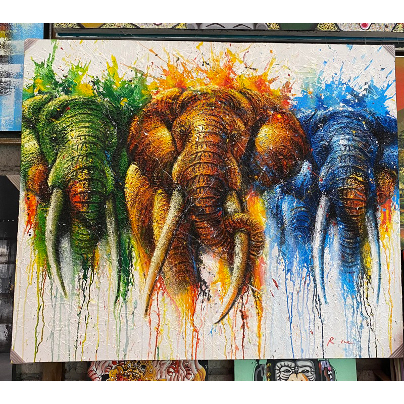 Jual Lukisan Gajah Abstrak, Lukisan Canvas, Lukisan buatan tangan, Cat ...