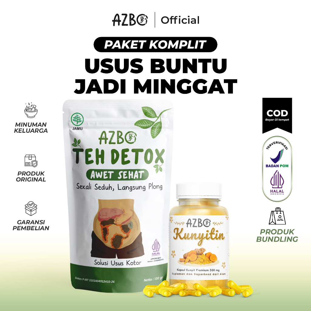 Jual PAKET KOMPLIT AZBO TEH DETOX DAN AZBO KUNYITIN Solusi Usus Buntu ...
