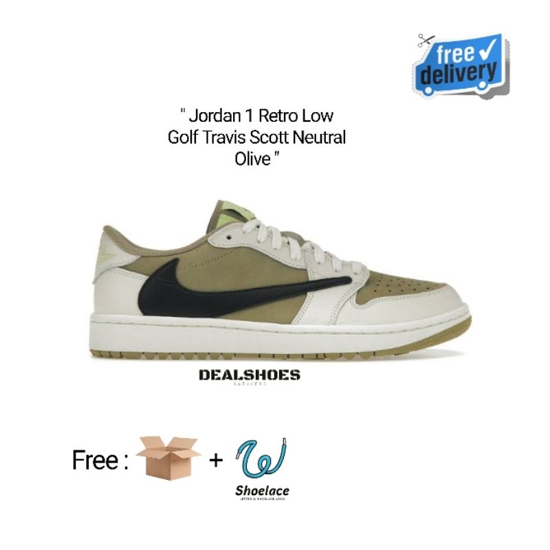 Jual Nike Air Jordan 1 Retro Low Golf Travis Scott Neutral Olive 100% ...