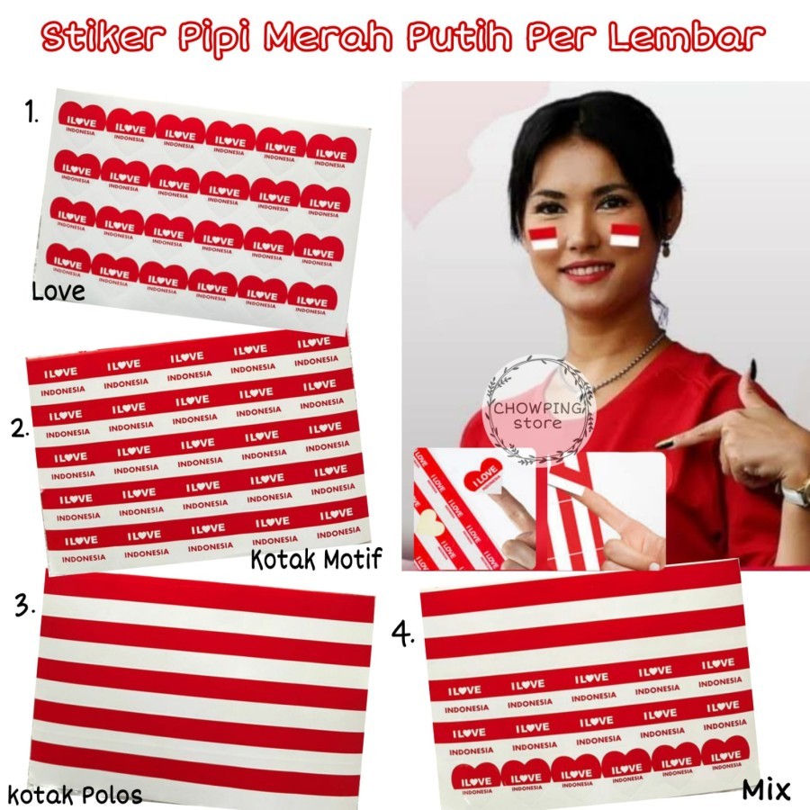 Jual Per Lembar Stiker Bendera Merah Putih Love Indonesia Sticker Pipi ...
