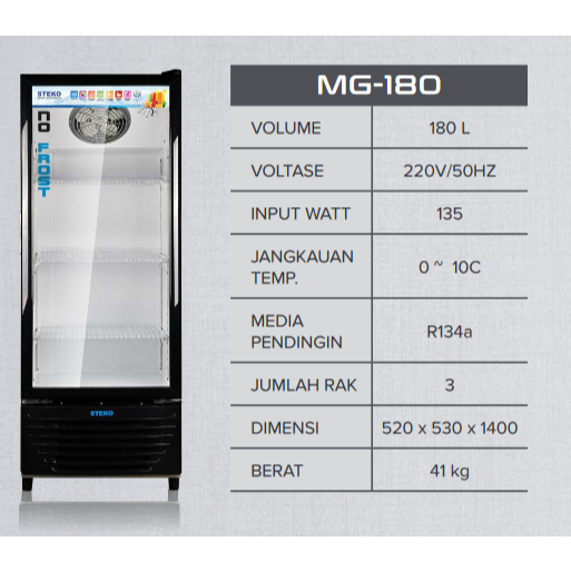 Jual STEKO Showcase Chiller 180 Liter MG-180 / MG 180 / MG180 No Frost Technology | Shopee Indonesia